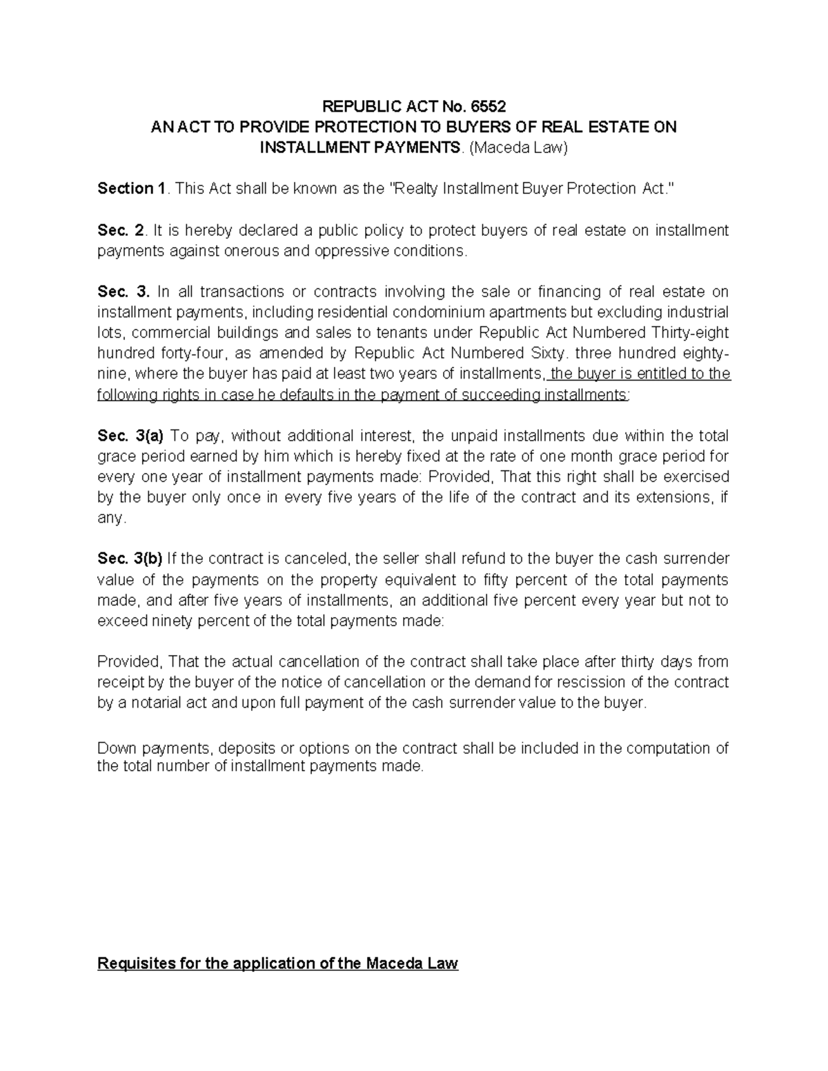 RFLB - Mid Reviewer - REPUBLIC ACT No. 6552 AN ACT TO PROVIDE ...