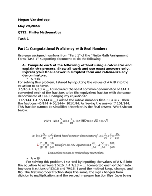 Cami Brown Task 1 QTT2 - passed task 1 - 1 Cami Brown MAME K-6, WGU Finite Mathematics - QTT ...