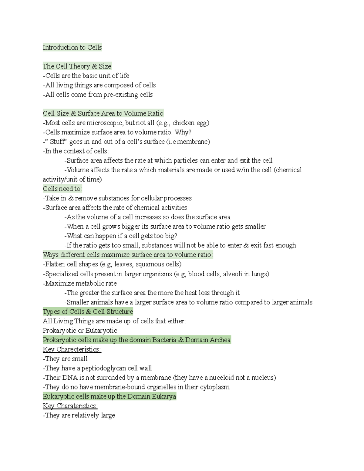 Cell Lecture - Introduction to Cells The Cell Theory & Size -Cells are ...