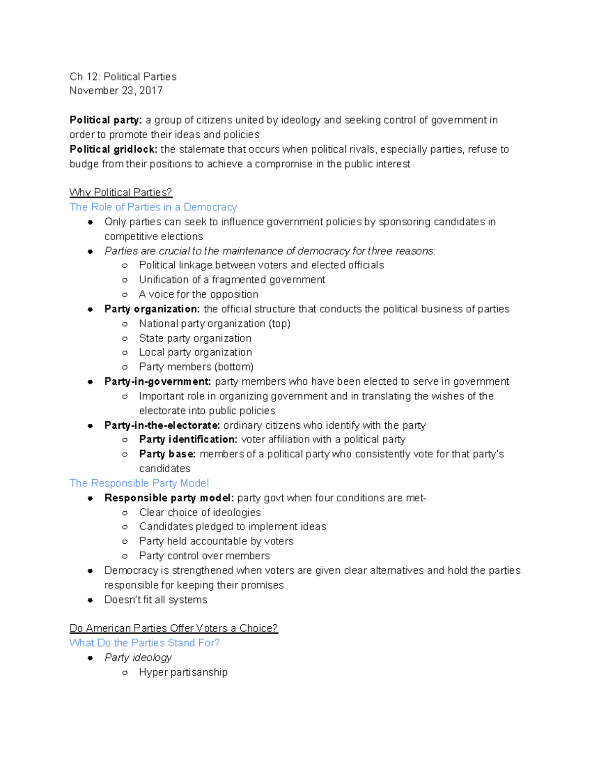 CH 12 Book Notes: Political Parties - POSC150 - Ch 12: Political ...