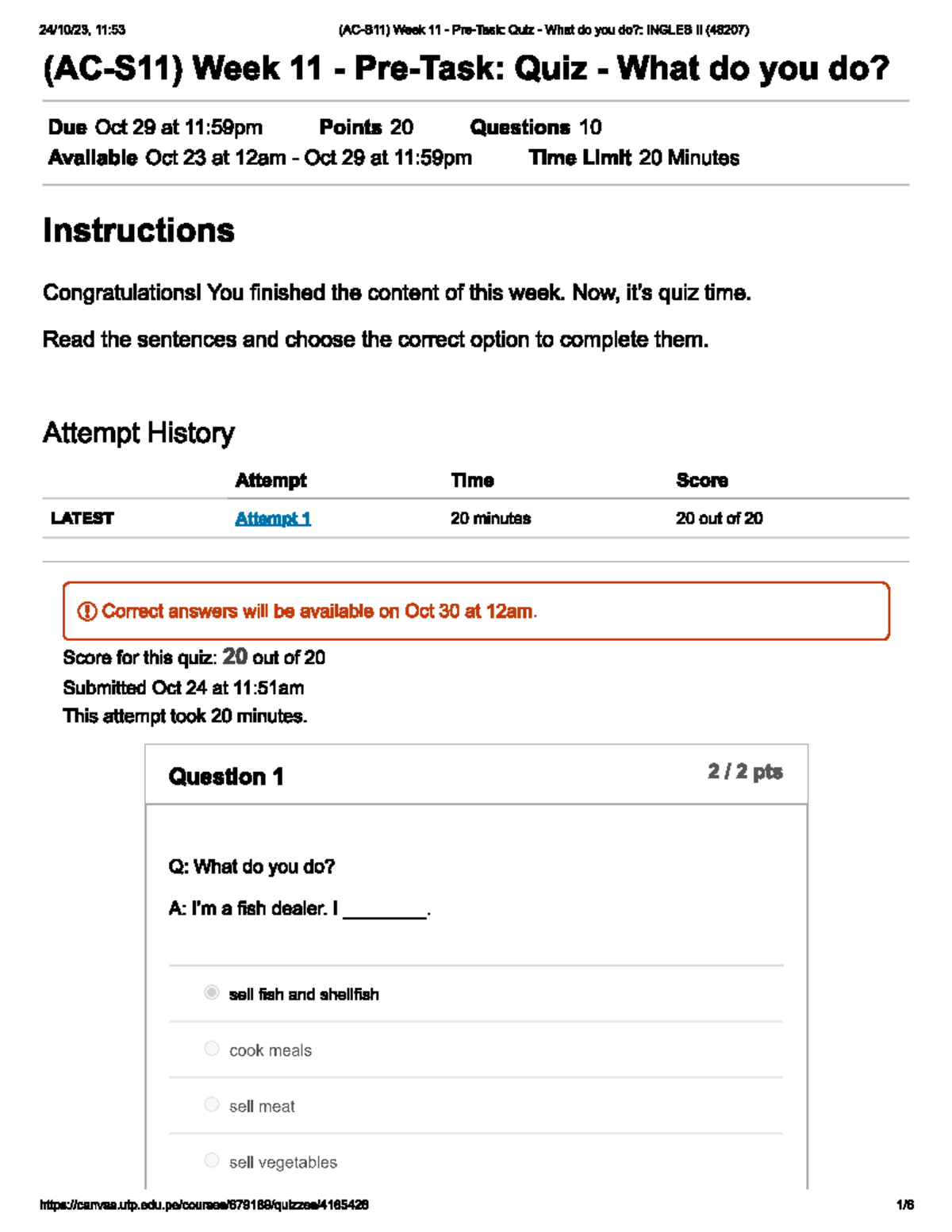 (AC-S11) Week 11 - Pre-Task Quiz - What do you do - Ingles II - Studocu