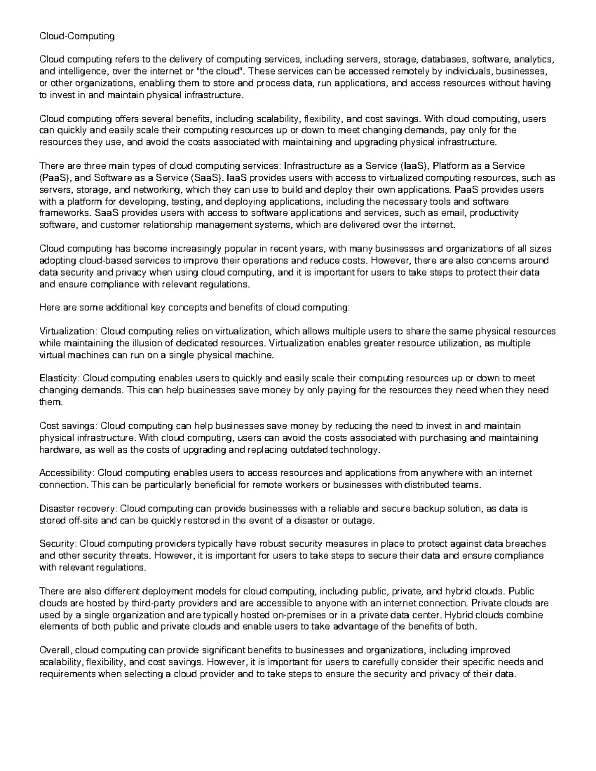 Cloud Computing Cloud Computing Cloud Computing Refers To The Delivery Of Computing Services