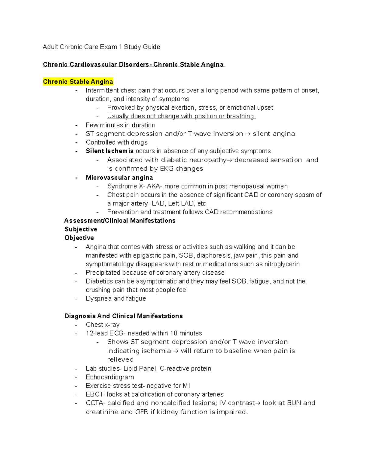 Adult Chronic Care Exam 1 Study Guide - Lab Values - Cardiac enzymes ...