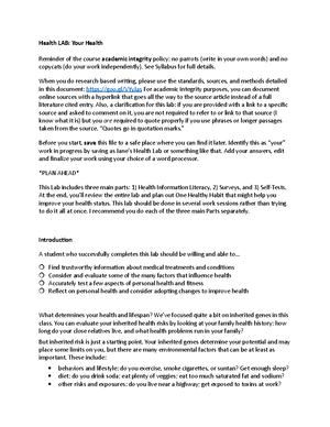 Final health reflection Worksheet - Reflection Worksheet HLTH 118 Part ...