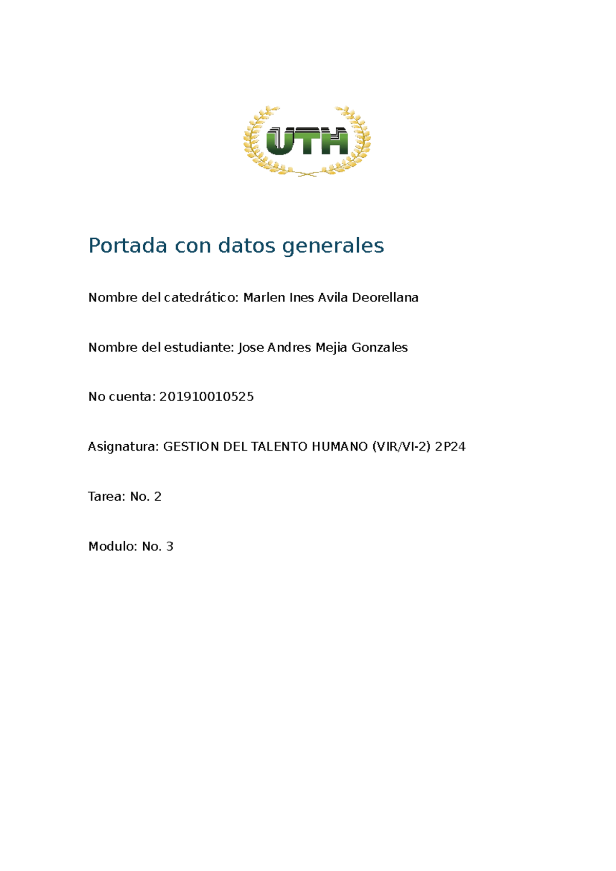 Investigacion - Portada con datos generales Nombre del catedrático ...