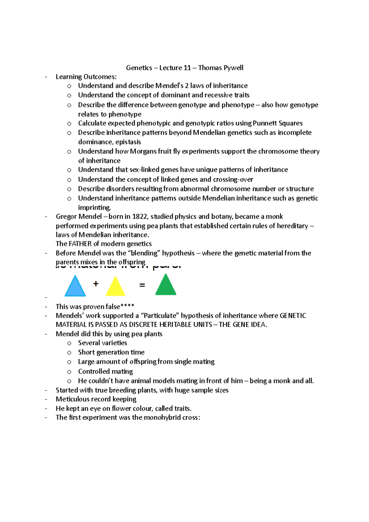 CBG - Lecture 11 - Genetics - Genetics Lecture 11 Thomas Pywell ...