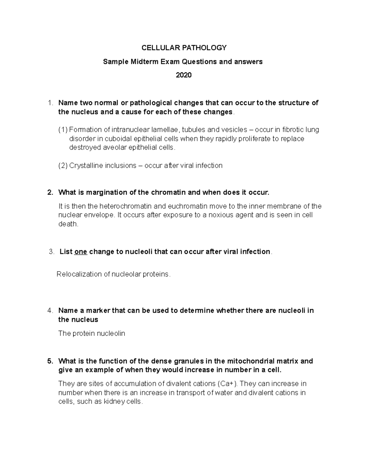 Cell Path Short Practice Exam with Answers 11 20 - CELLULAR PATHOLOGY ...