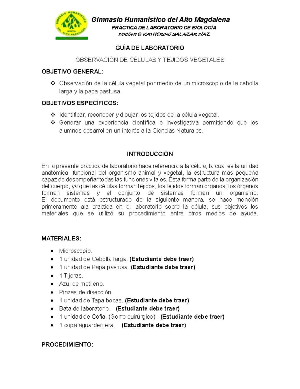 Guía de laboratorio de la cèlula - Gimnasio Humanístico del Alto ...