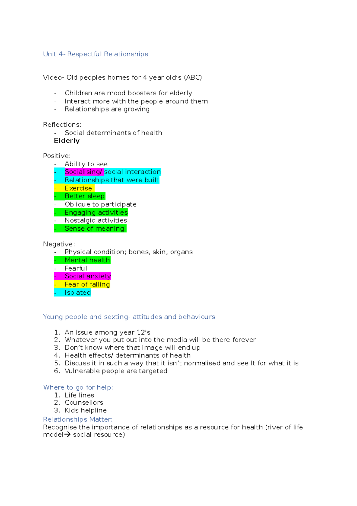 Unit 4- Respectful Relationships Health - Unit 4- Respectful ...