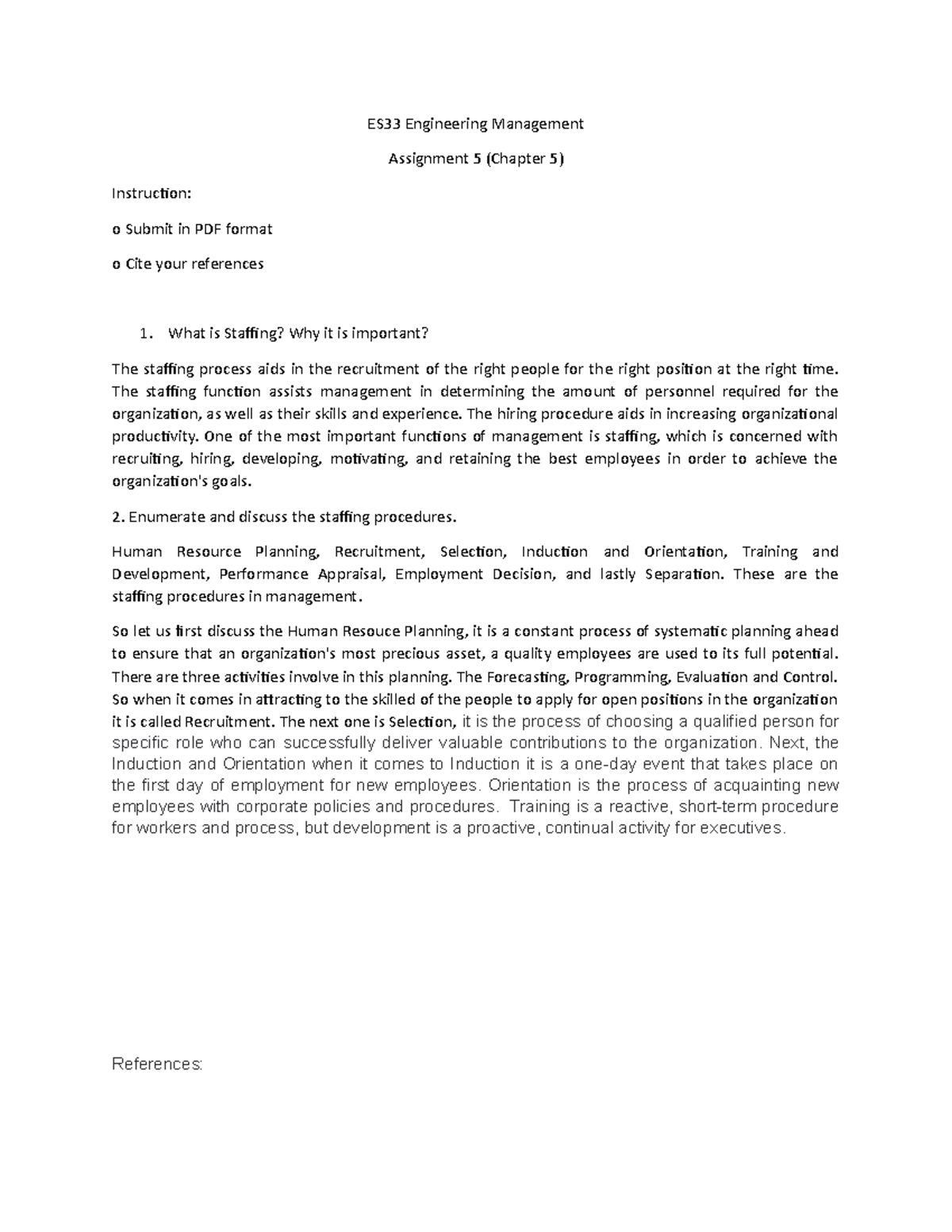 Assignment 5 - ES33 Engineering Management - ES33 Engineering ...