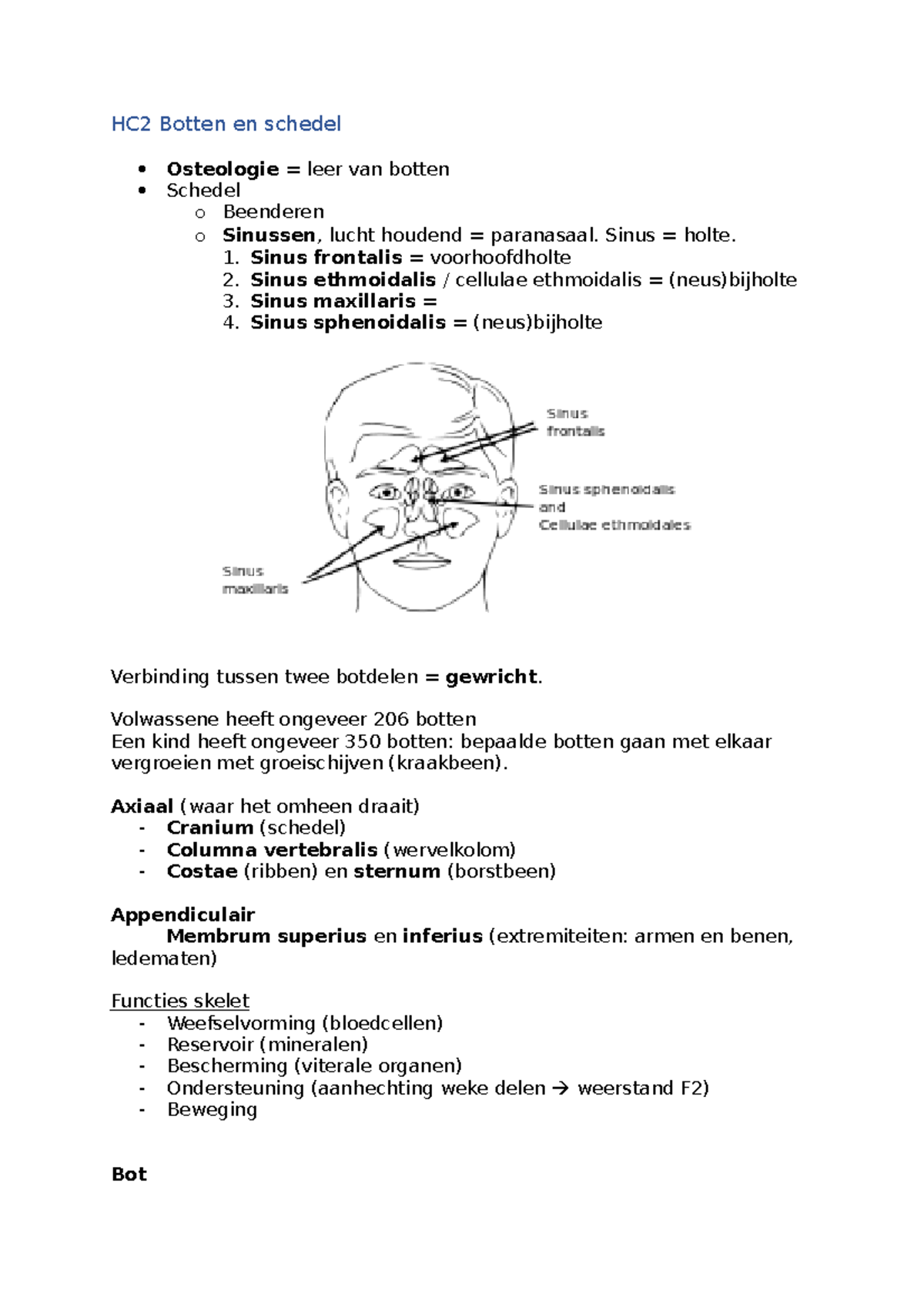 HC2 Botten en schedel - College-aantekeningen 2 - HC2 Botten en schedel ...