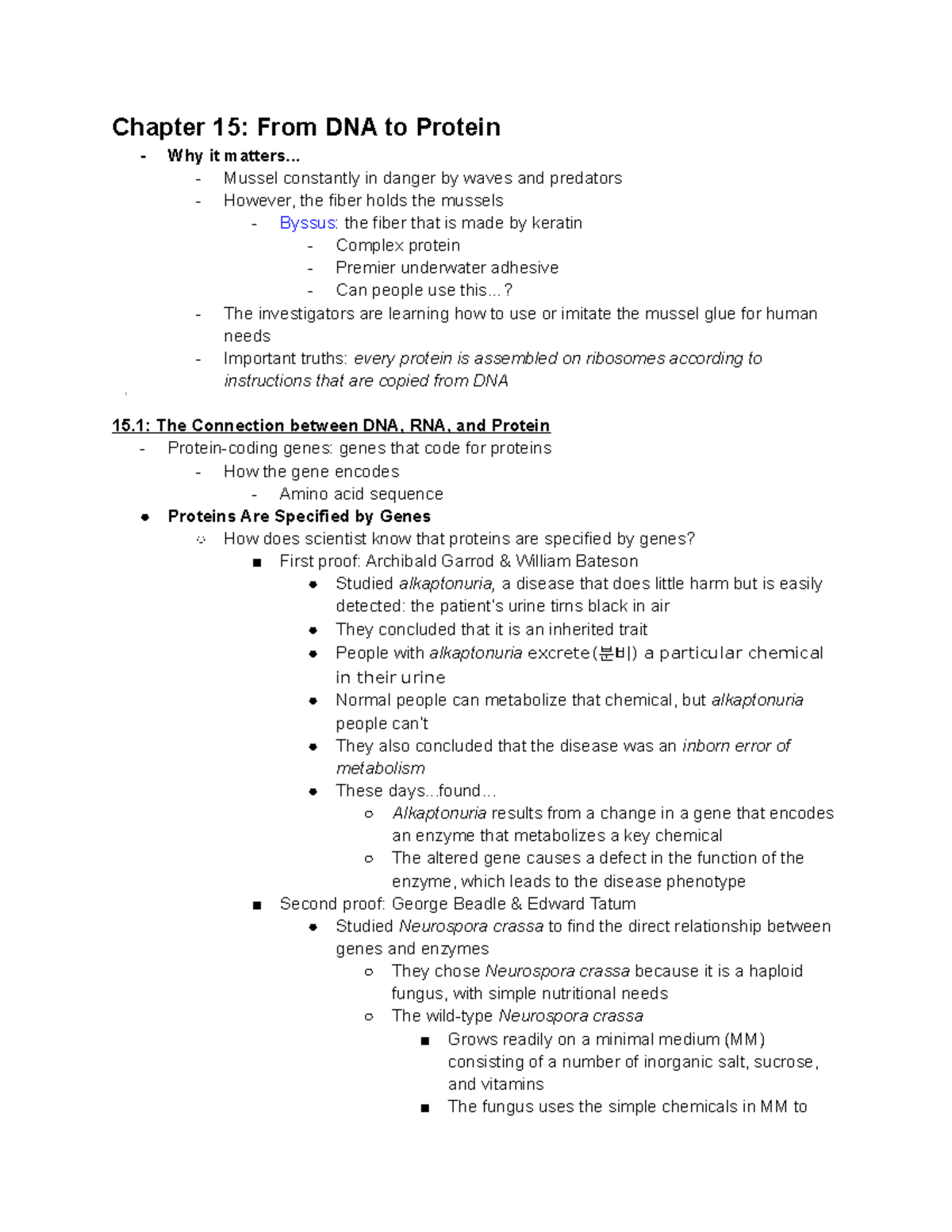 Bio Ch. 15: From DNA to Protein - Chapter 15: From DNA to Protein - Why ...