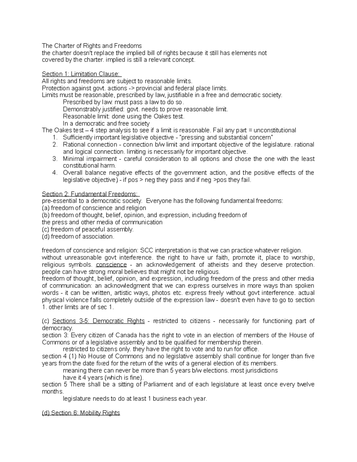 Charter of Rights and Freedoms - implied is still a relevant concept ...