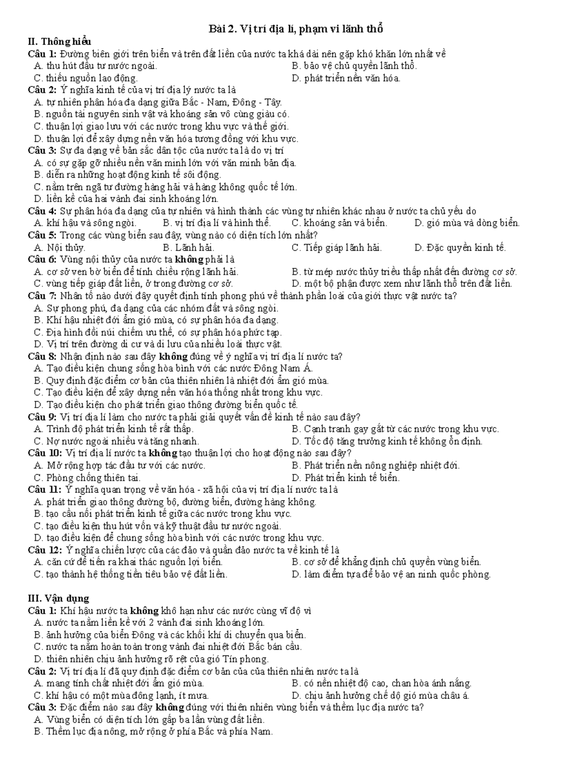địa gk1 - gjhv vmh - Bài 2. Vị trí địa lí, phạm vi lãnh thổ II. Thông ...