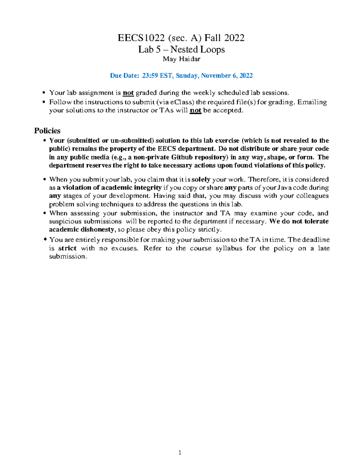 1022 Lab 5 Instructions - EECS1022 (sec. A) Fall 2022 Lab 5 – Nested ...