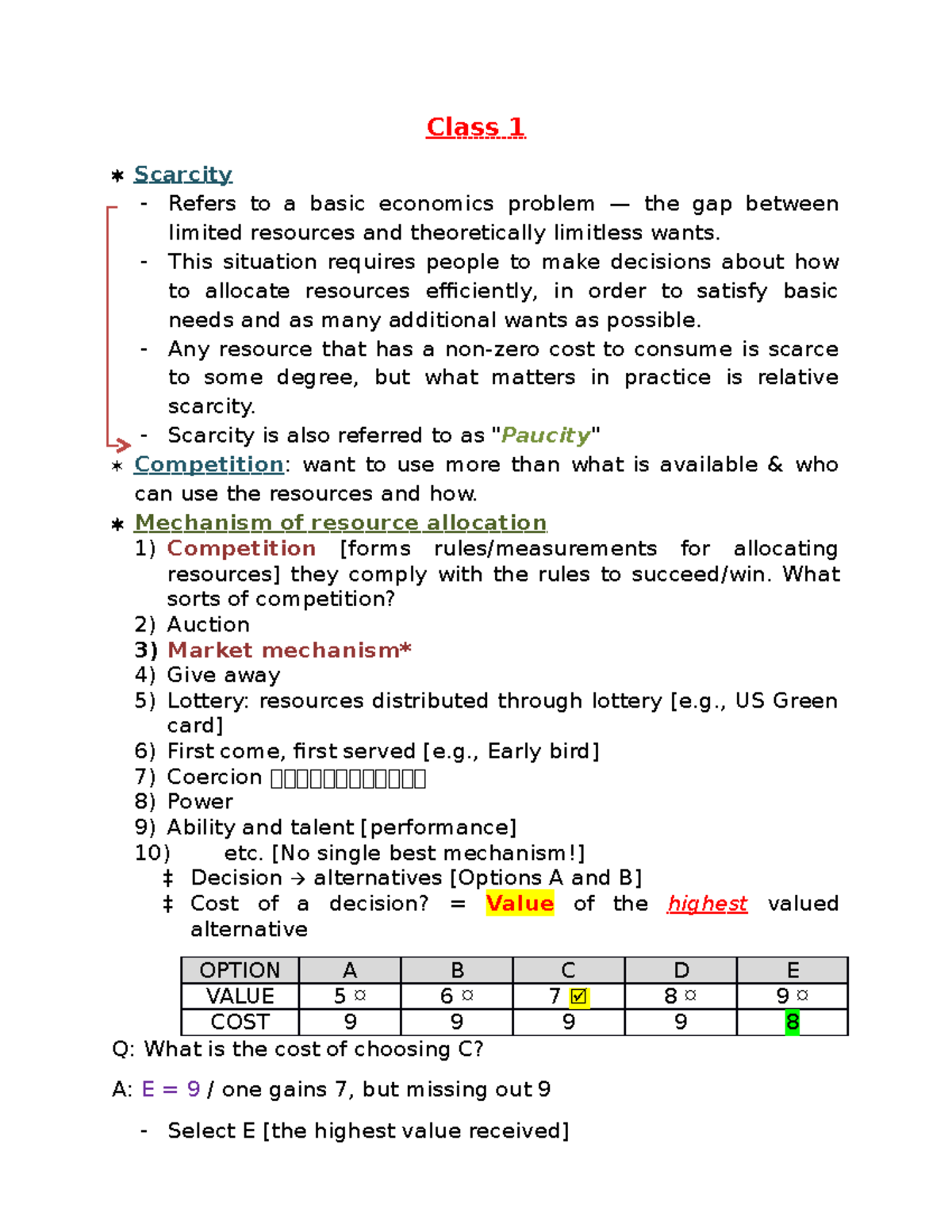 Class 1-Notes-2 Introduction to managerial economics - Class 1 Scarcity ...