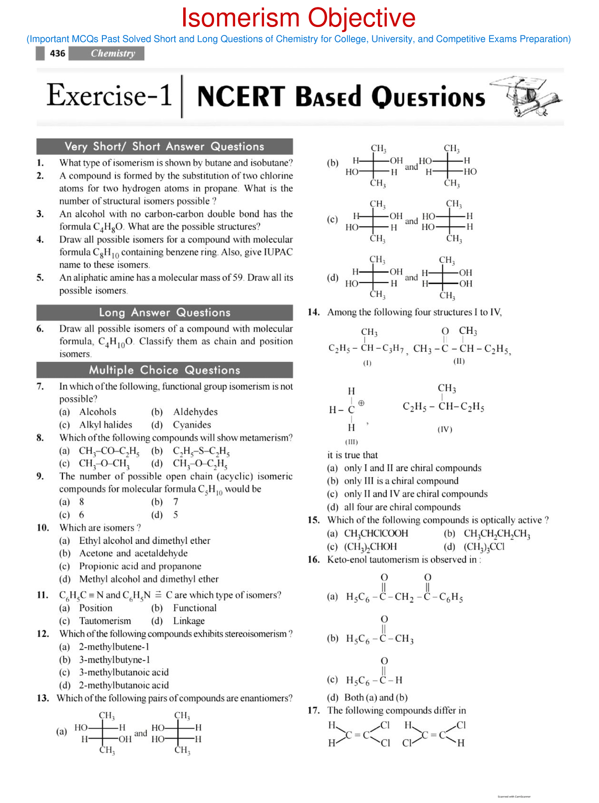Isomerism Important MCQs - General Chemistry - Studocu