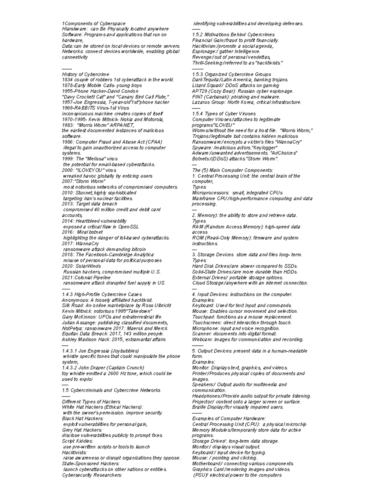 4 page per sheet TTH - Cybercrime - 1Components of Cyberspace ...