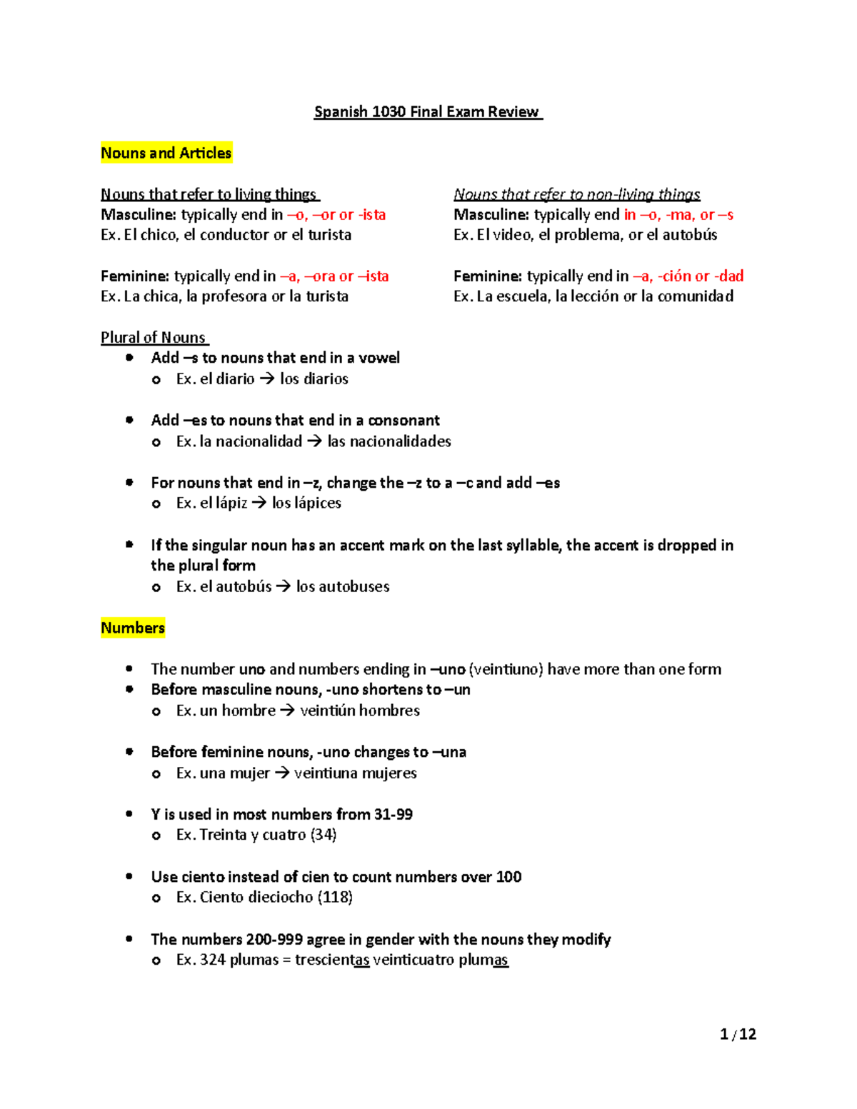 Review notes - Summary Spanish for Beginners - Spanish 1030 Final Exam ...