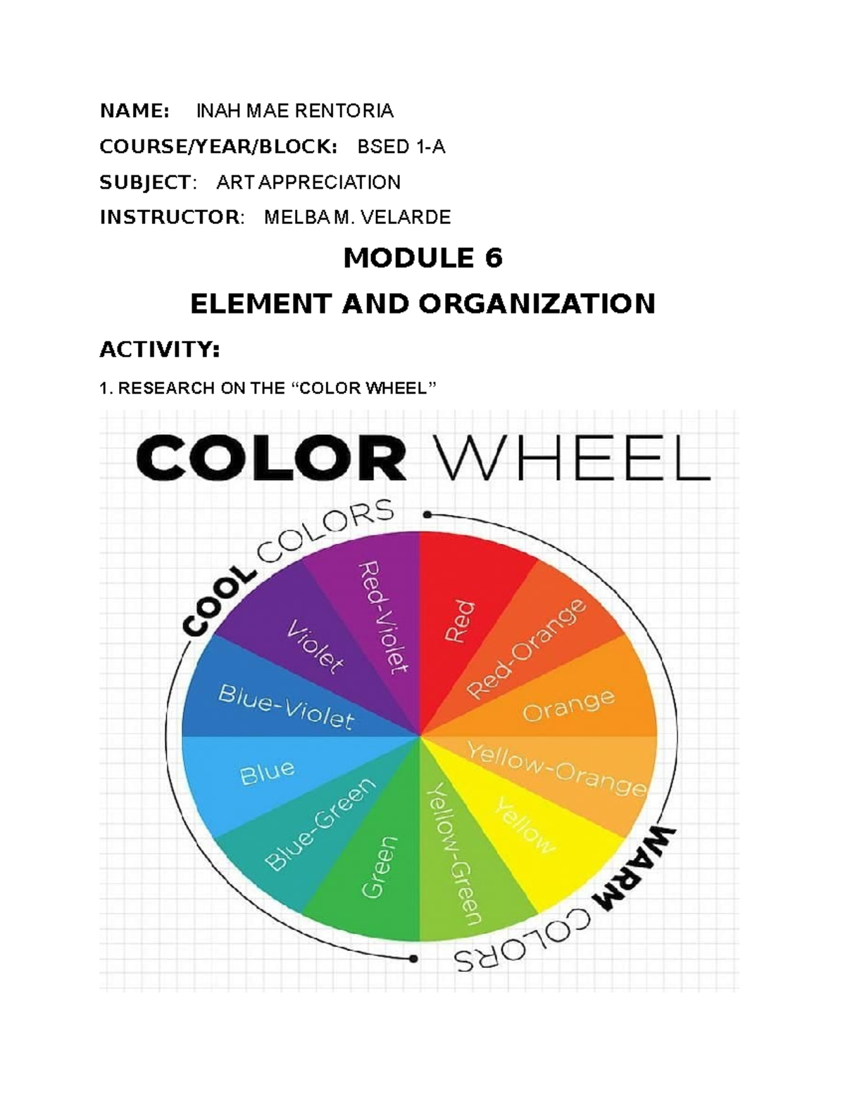 Module 6 art appreciation - NAME: INAH MAE RENTORIA COURSE/YEAR/BLOCK ...