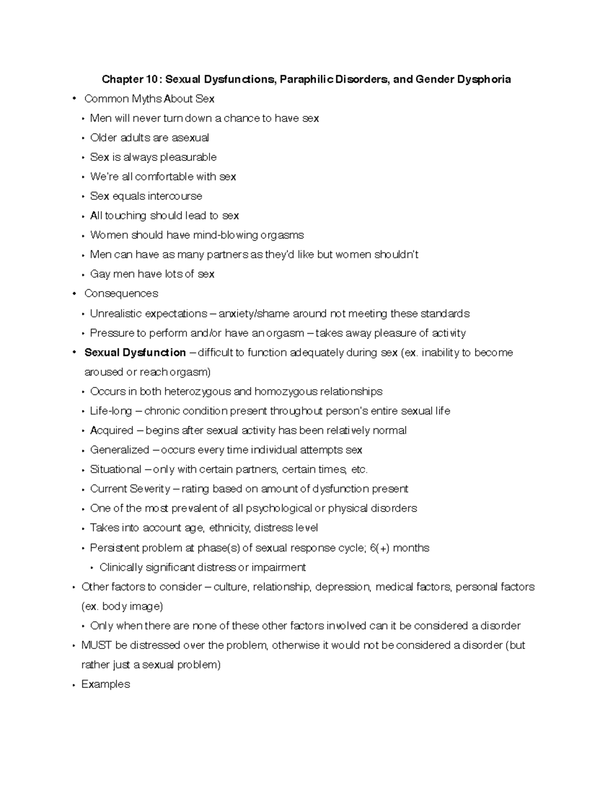 Chapter 10- Sexual Dysfunctions, Paraphilic Disorders, and Gender Dysphoria - inability to ...