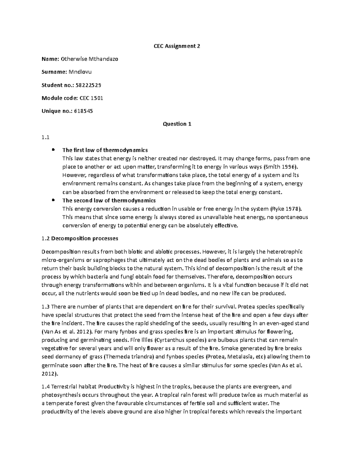 CEC Assignment 2 - : 58222529 Module code: CEC 1501 Unique no.: 618545 ...