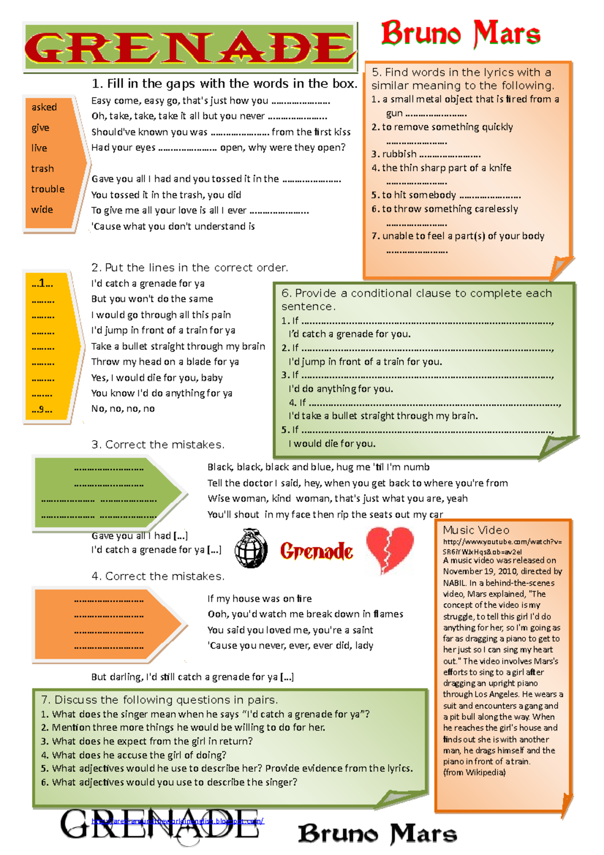 Song-grenade-bruno-mars-activities-with-music-songs-nursery-rhymes 3509 ...