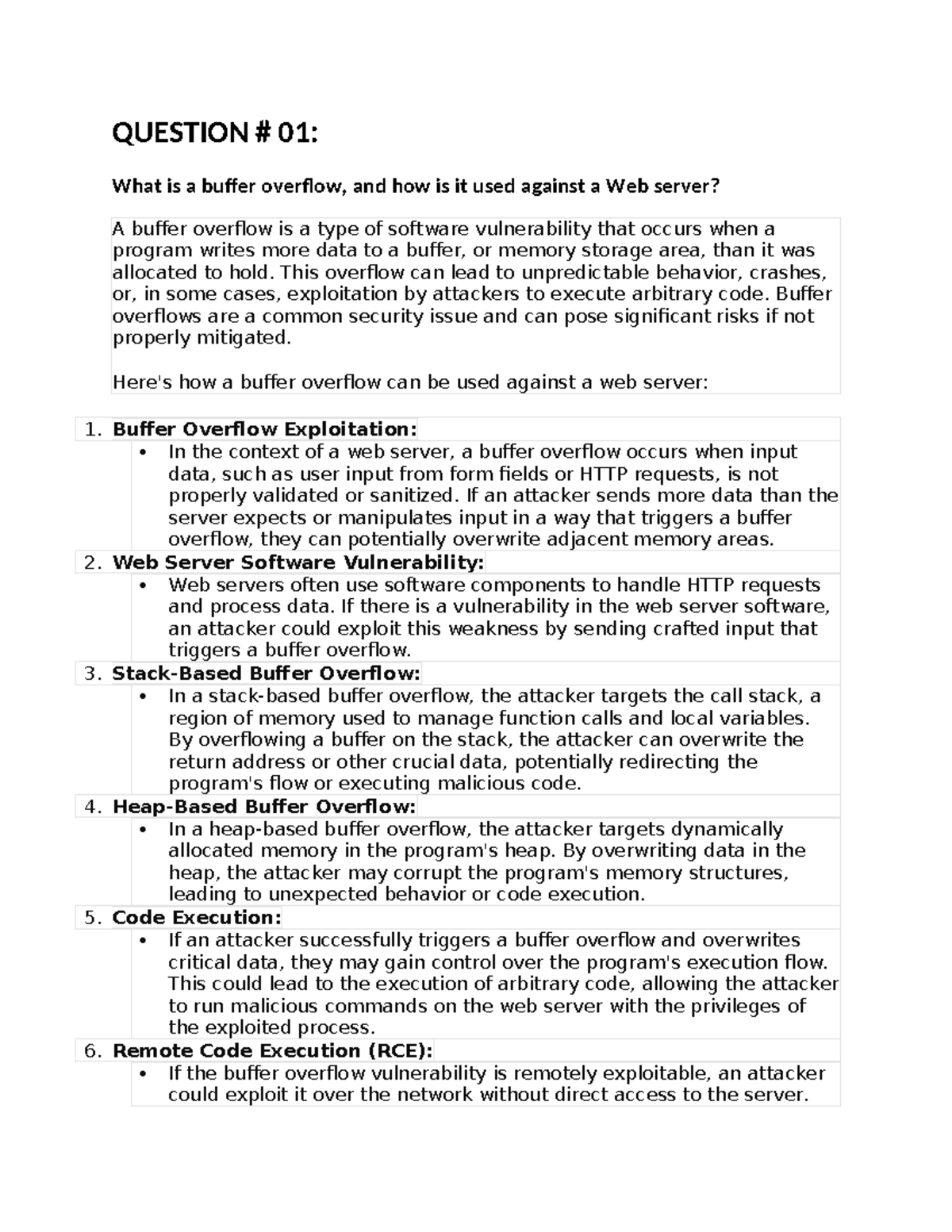 Information security ch#02 - QUESTION # 01: What is a buffer overflow, and how is it used ...