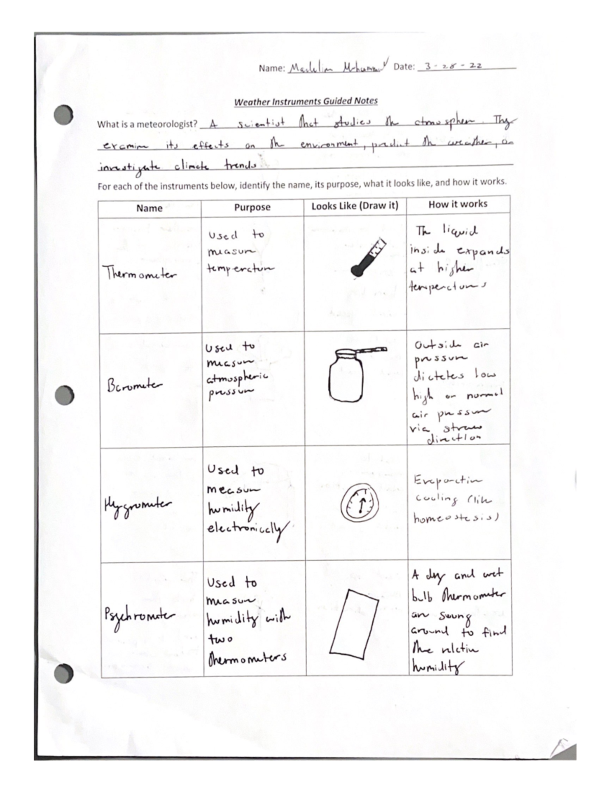 Weather Instruments Guided Notes - Studocu