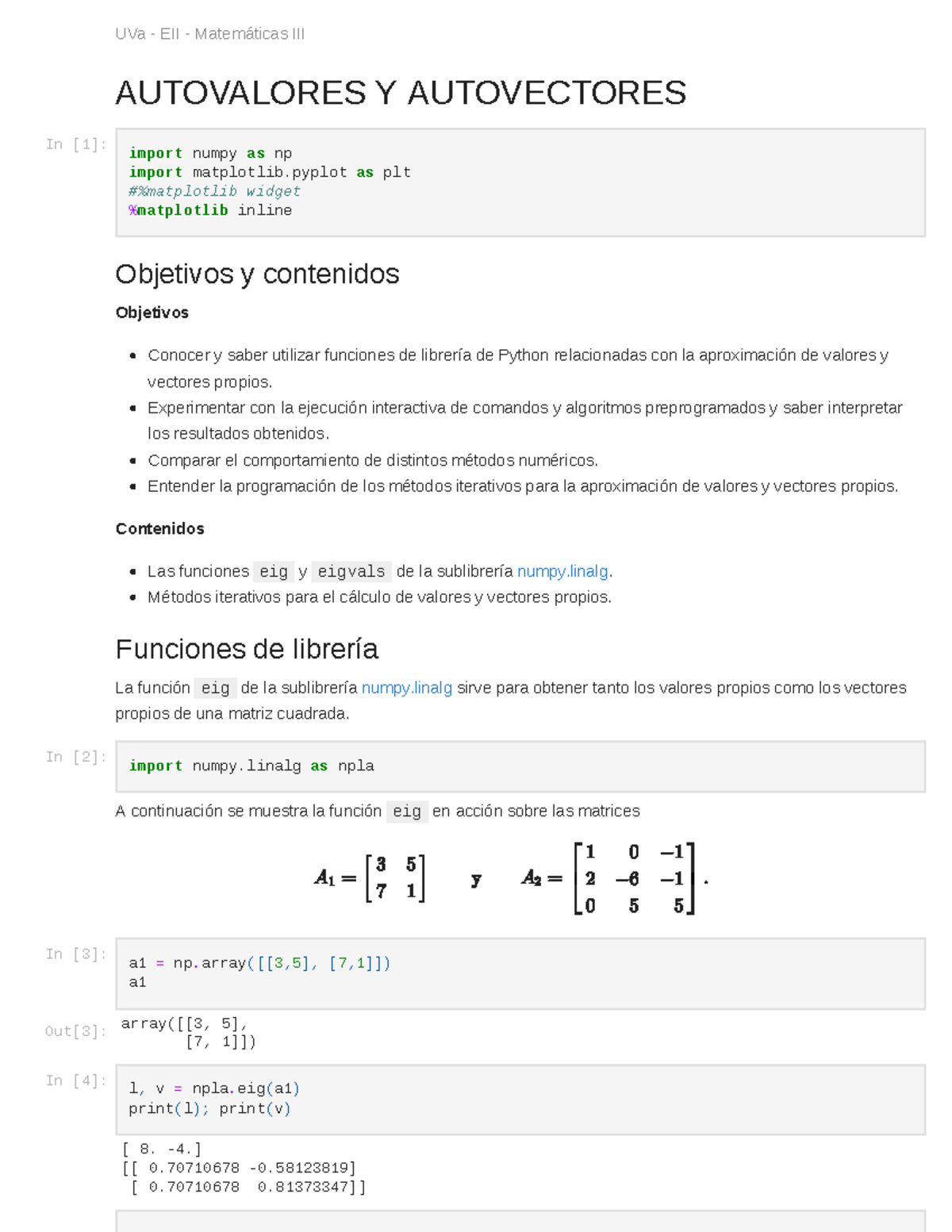 Autovalores, Autovectores Y MÉTODO DE LA Potencia 22-23 - UVa - EII ...