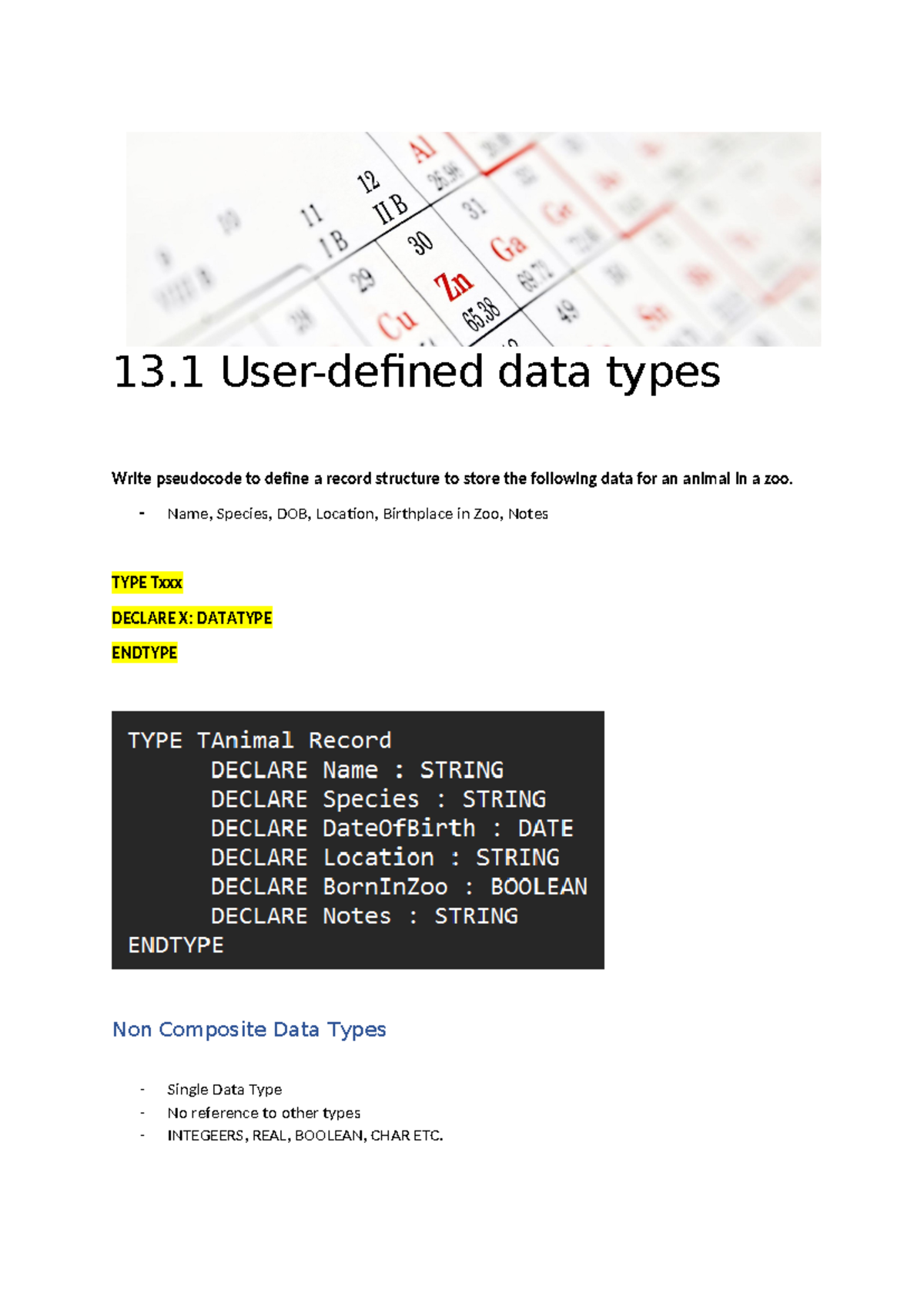 131 User Defined Data Types 13 User Defined Data Types Write Pseudocode To Define A Record
