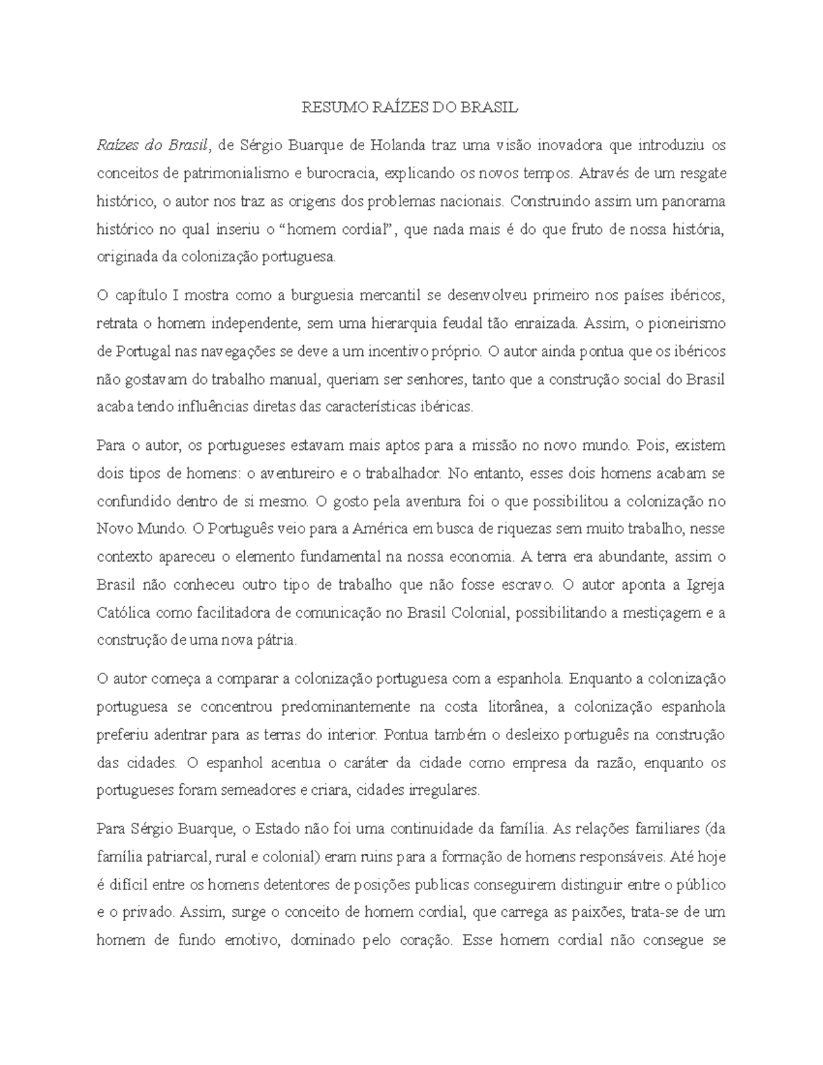 Raizes Do Brasil Resumo Fdplearn