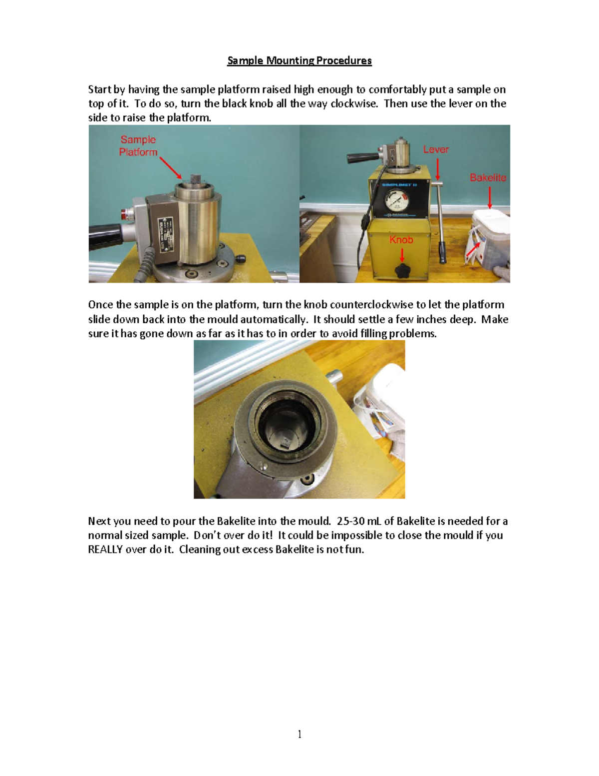 Sample Mounting Operating Instruction- Appendix I - Sample Mounting ...