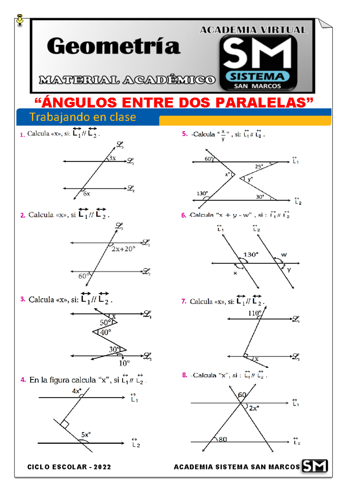 Angulos Entre Paralelas Y UNA Secante - Matemática Basica - CICLO ...