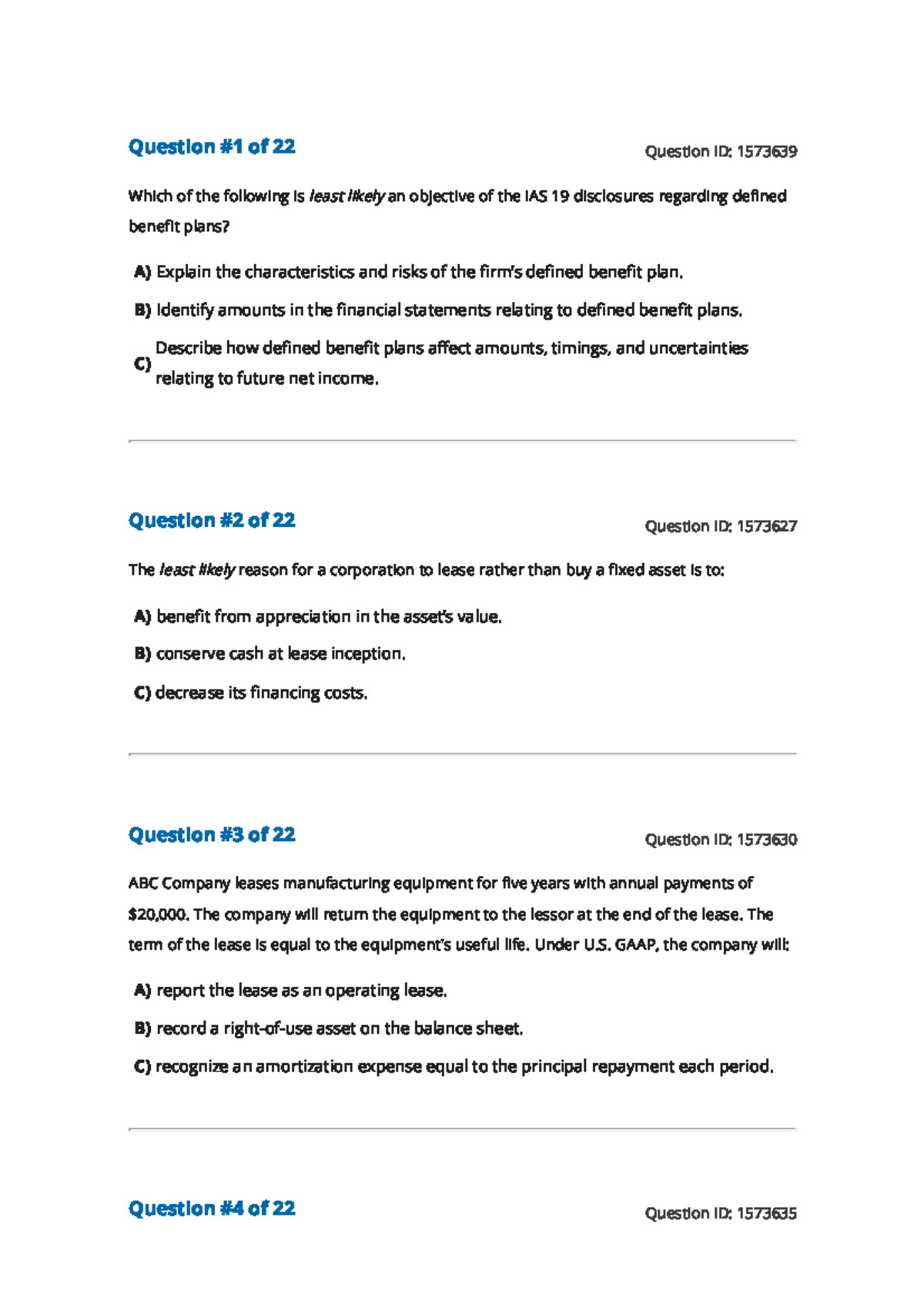 Reading 36 Topics in Long-Term Liabilities and Equity - Question #1 of ...