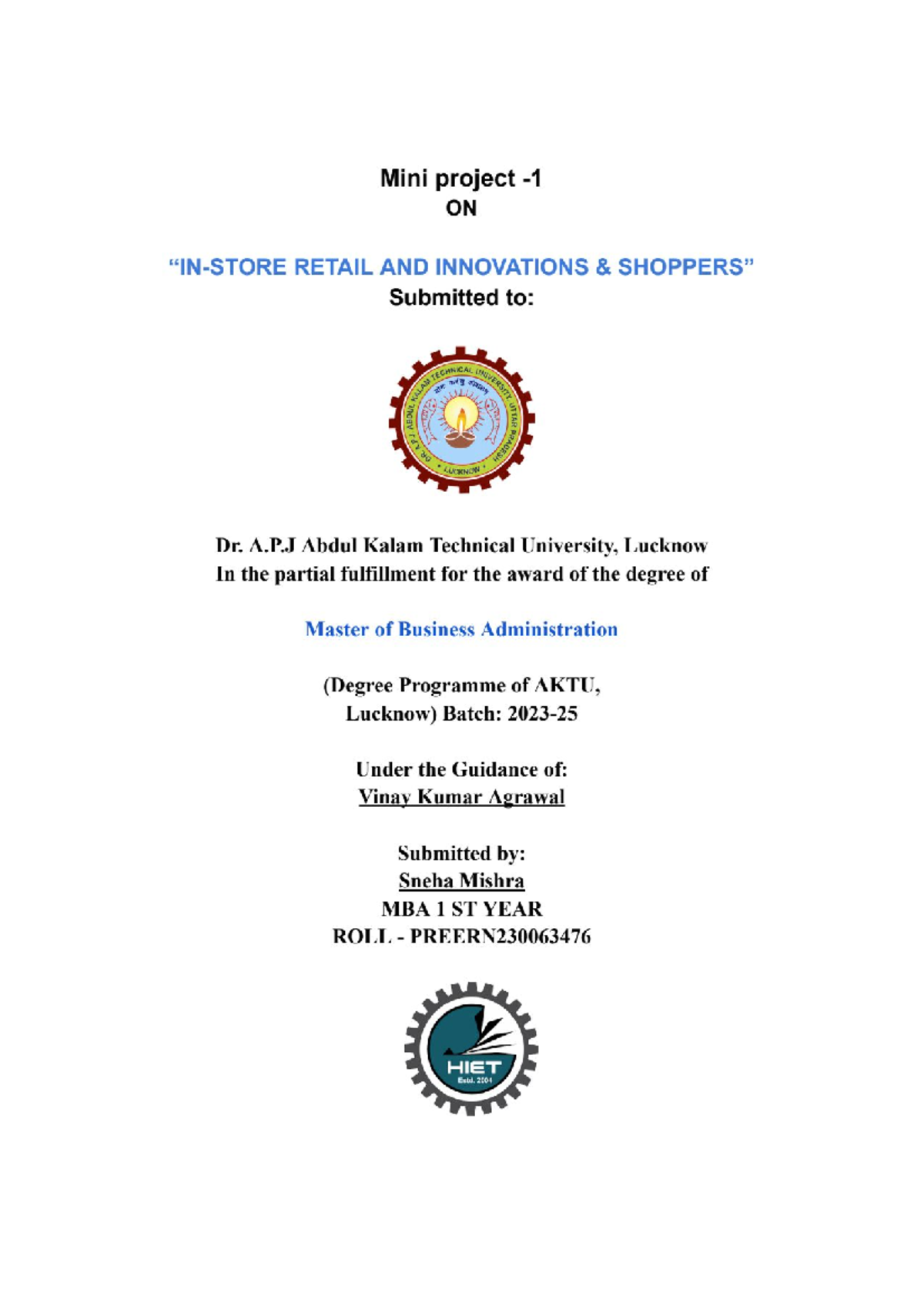 MBA Mini Project - 2 - Masters of Business Administration - Studocu