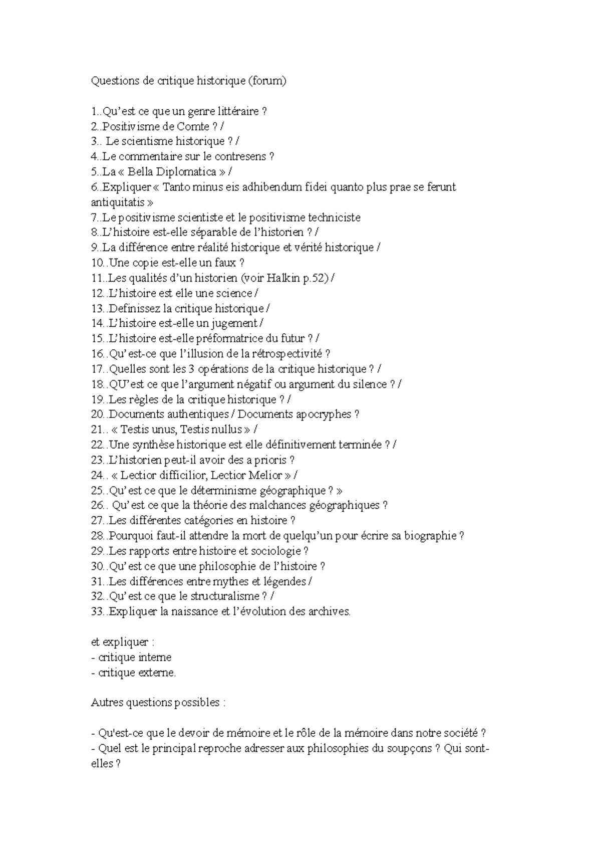 Exemple examen critique historique - Questions de critique historique ...