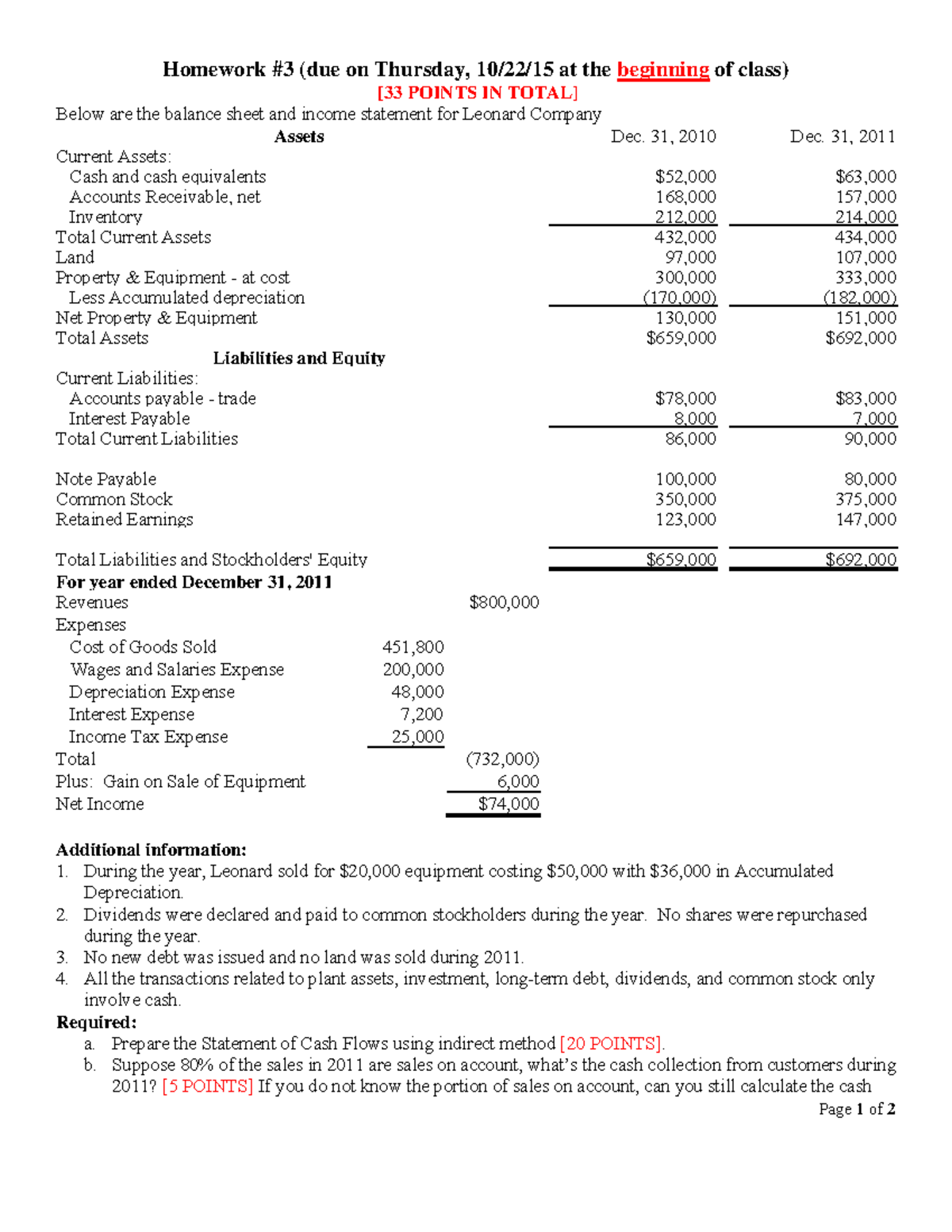Homework 3 CF Ans Key - Page 1 of 2 Homework #3 (due on Thursday, 10/22 ...