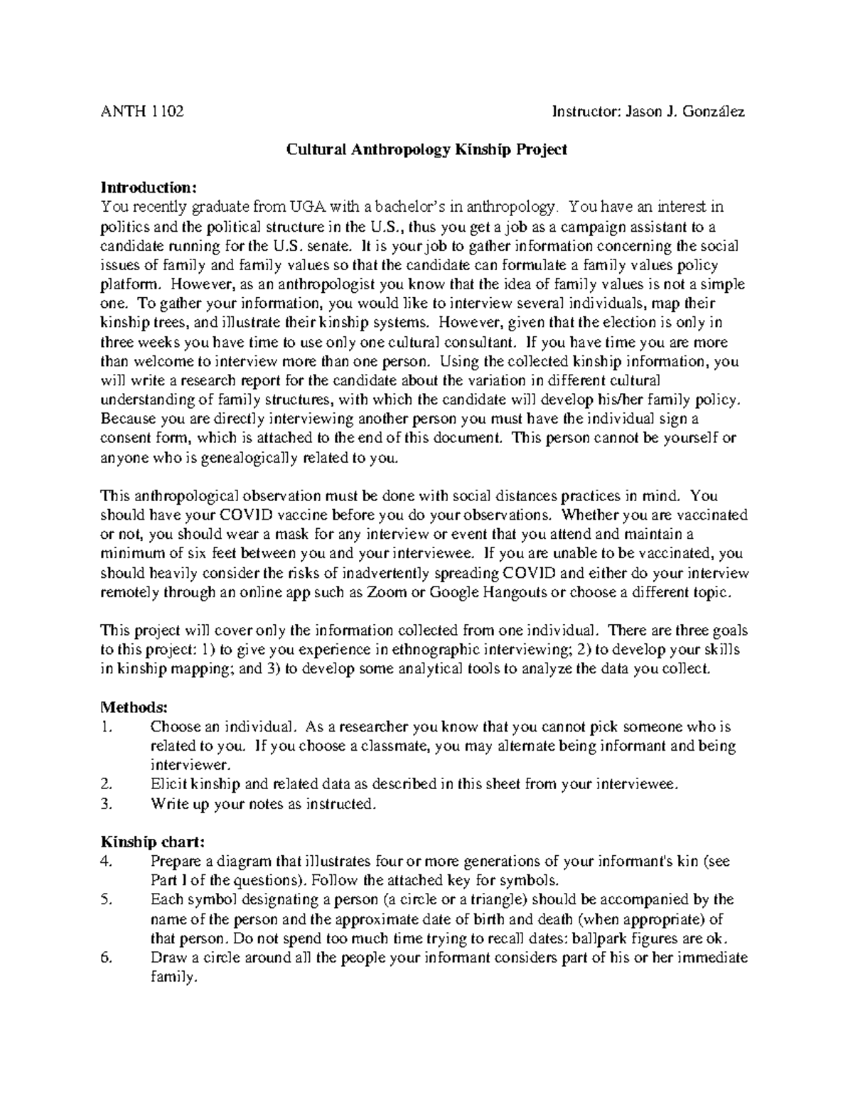 Cultural project 2 - Kinship Project - ANTH 1102 Instructor: Jason J ...