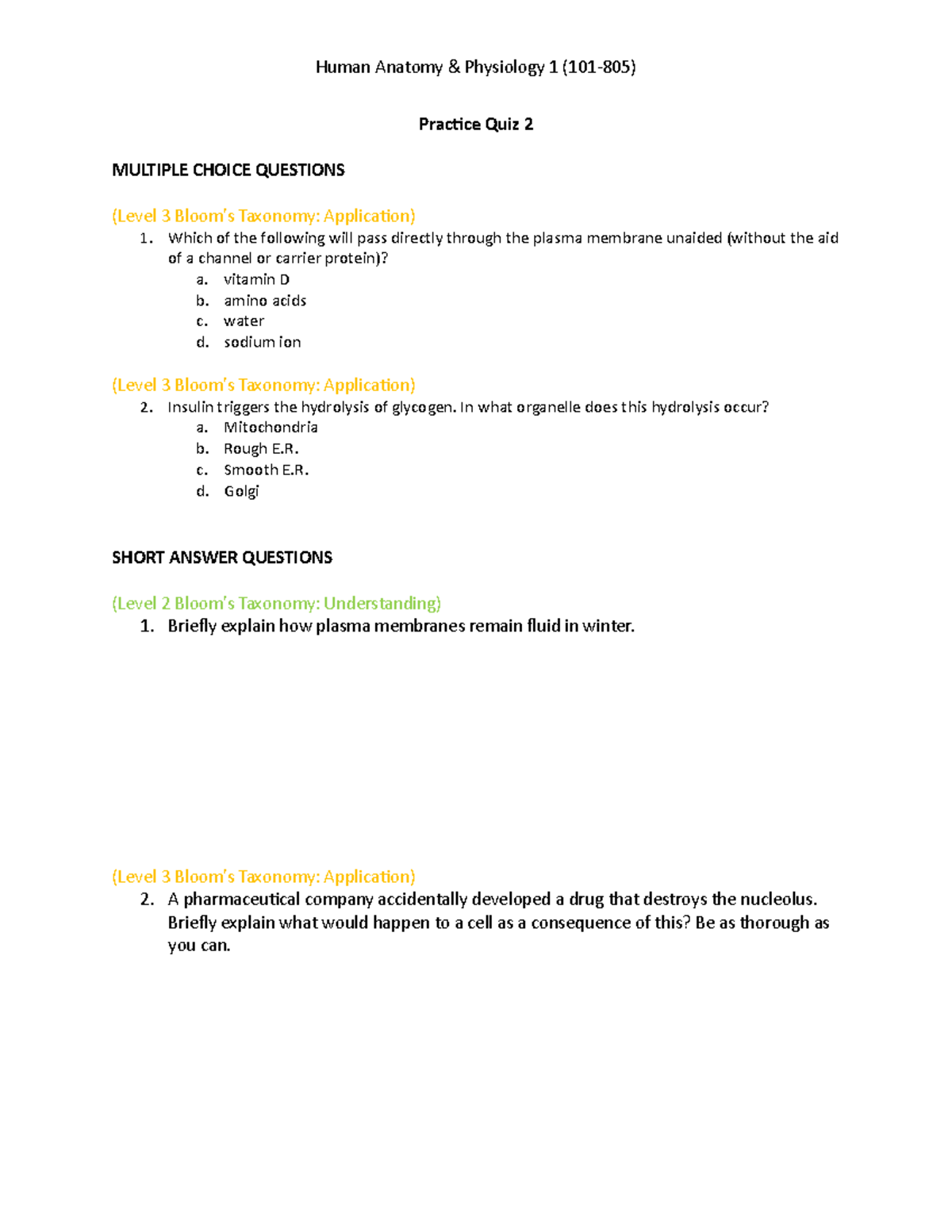 805 Practice - Human Anatomy & Physiology 1 (101-805) Practice Quiz 2 ...