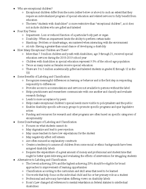 Sped 200 Chapter 4 Notes - IDEA Definition Three criteria for a ...