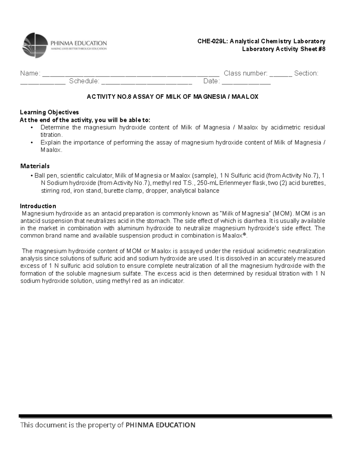LAS-08- Anachem - Laboratory procedures - Laboratory Activity Sheet ...