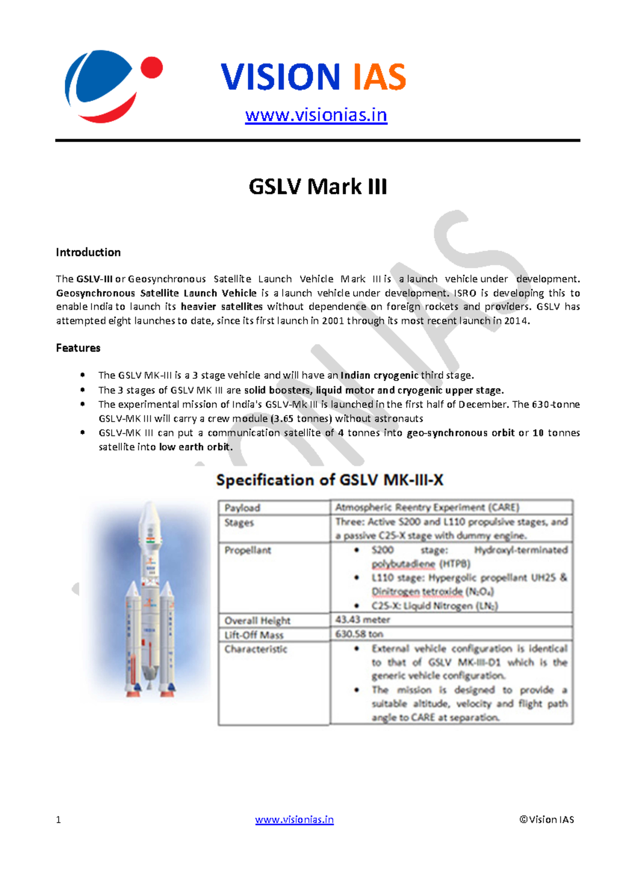 GSLV Mark III - Lecture notes 1 - 1 visionias ©Vision IAS VISION IAS ...