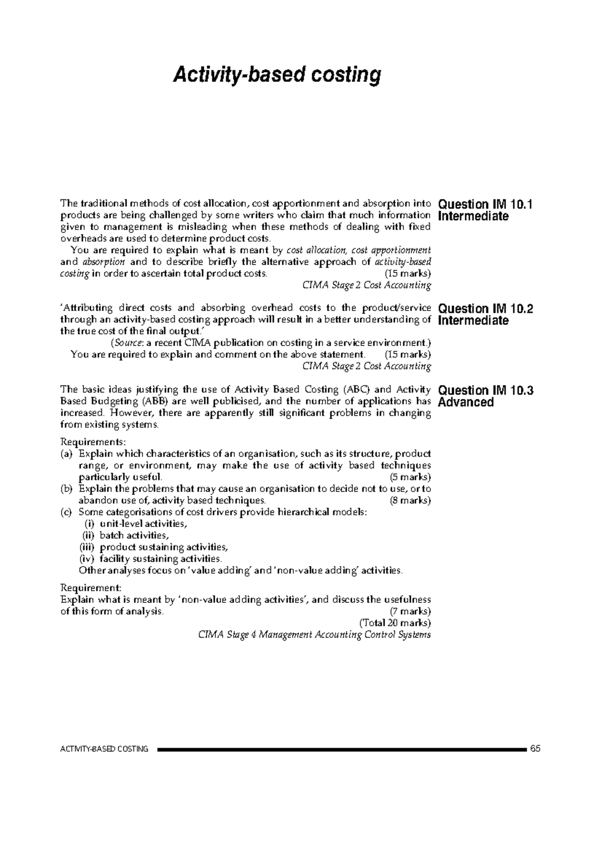 Managerial Accounting (ABC system practice) - Activity-based costing ...