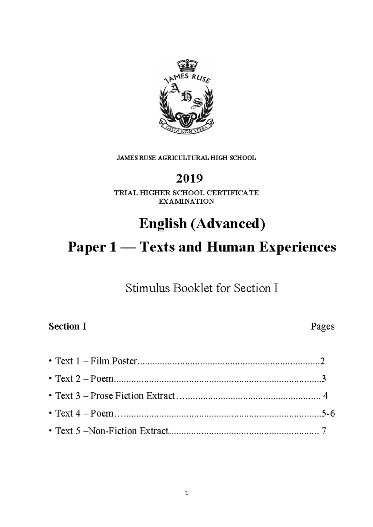 James Ruse Trial paper draft 2019 paper 1- Stimulus Paper (Final) for ...