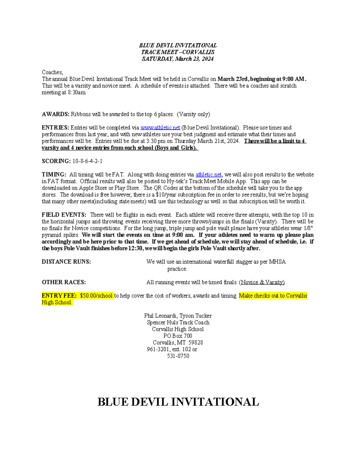 24 Blue Devil Invitational - This will be a varsity and novice meet. A ...