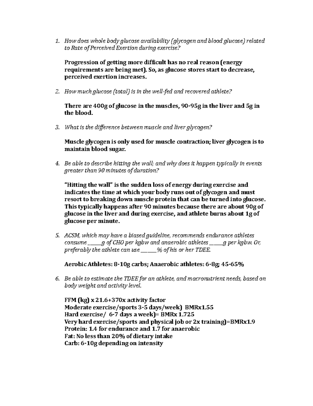 Unit 3 Study Guide - 1. How does whole body glucose availability ...