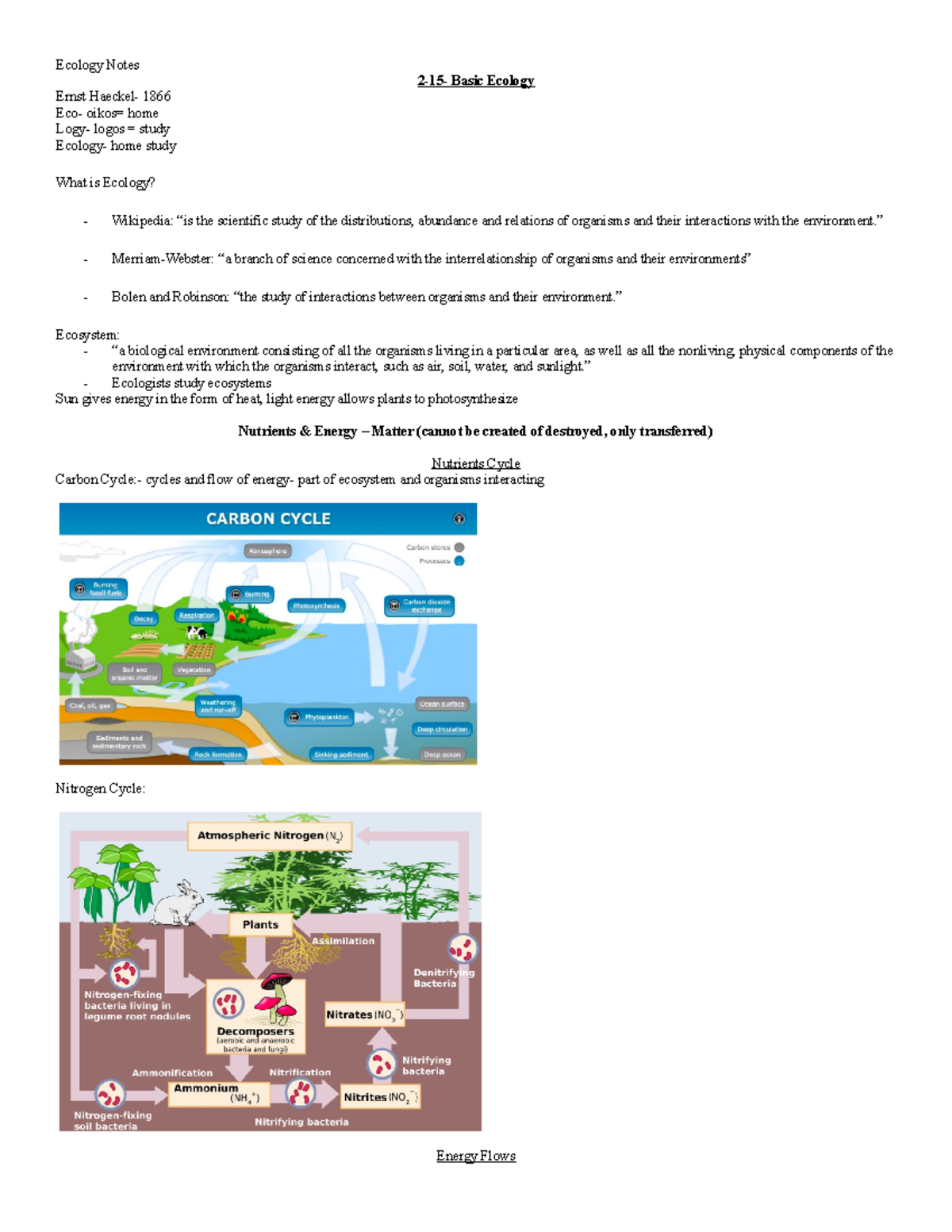 Ecology Lecture - Ecology Notes 2-15- Basic Ecology Ernst Haeckel- 1866 ...