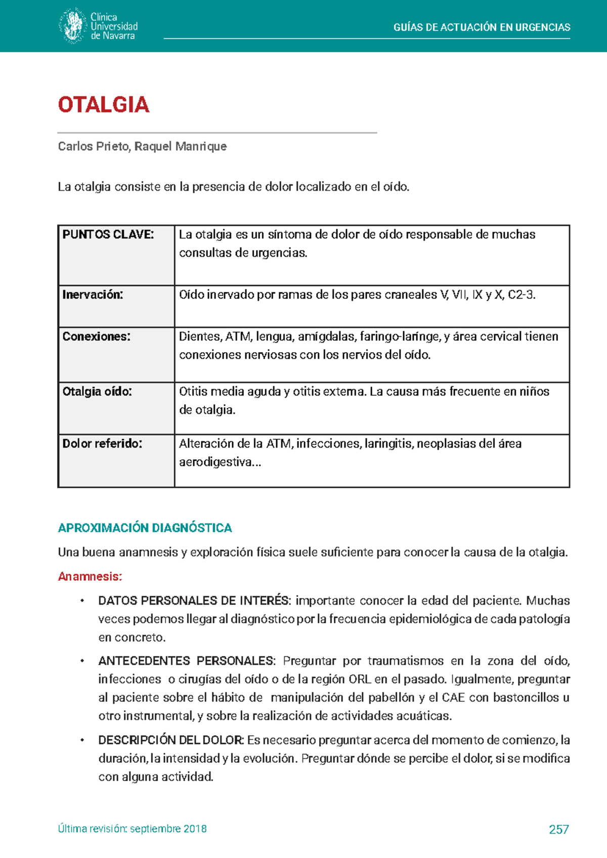 Guia-actuacion-otalgia - OTALGIA Carlos Prieto, Raquel Manrique La ...