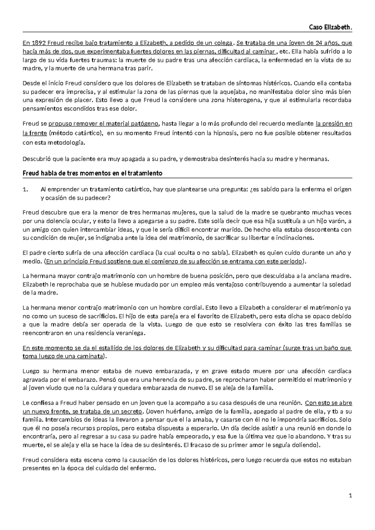 Caso Elizabeth Von R- Final - Caso Elizabeth. En 1892 Freud recibe bajo ...